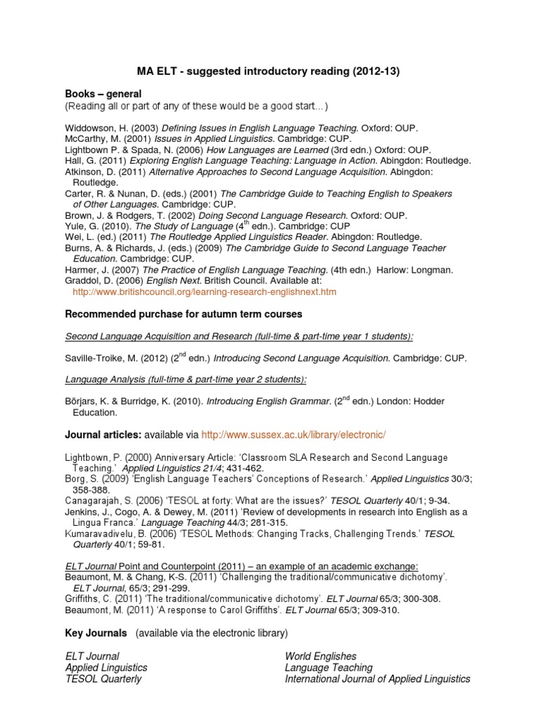 MA ELT Pre-Course Reading | PDF | English As A Second Or Foreign ...