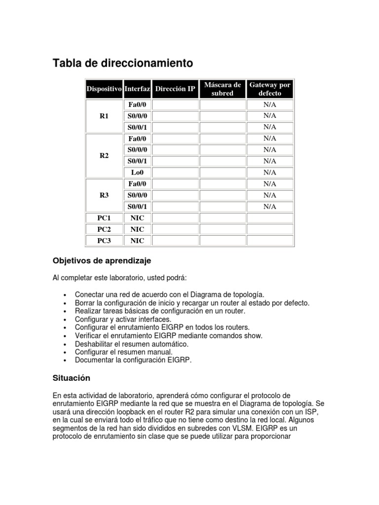 Tabla de Direccionamiento | PDF | Enrutador (Computación) | Enrutamiento