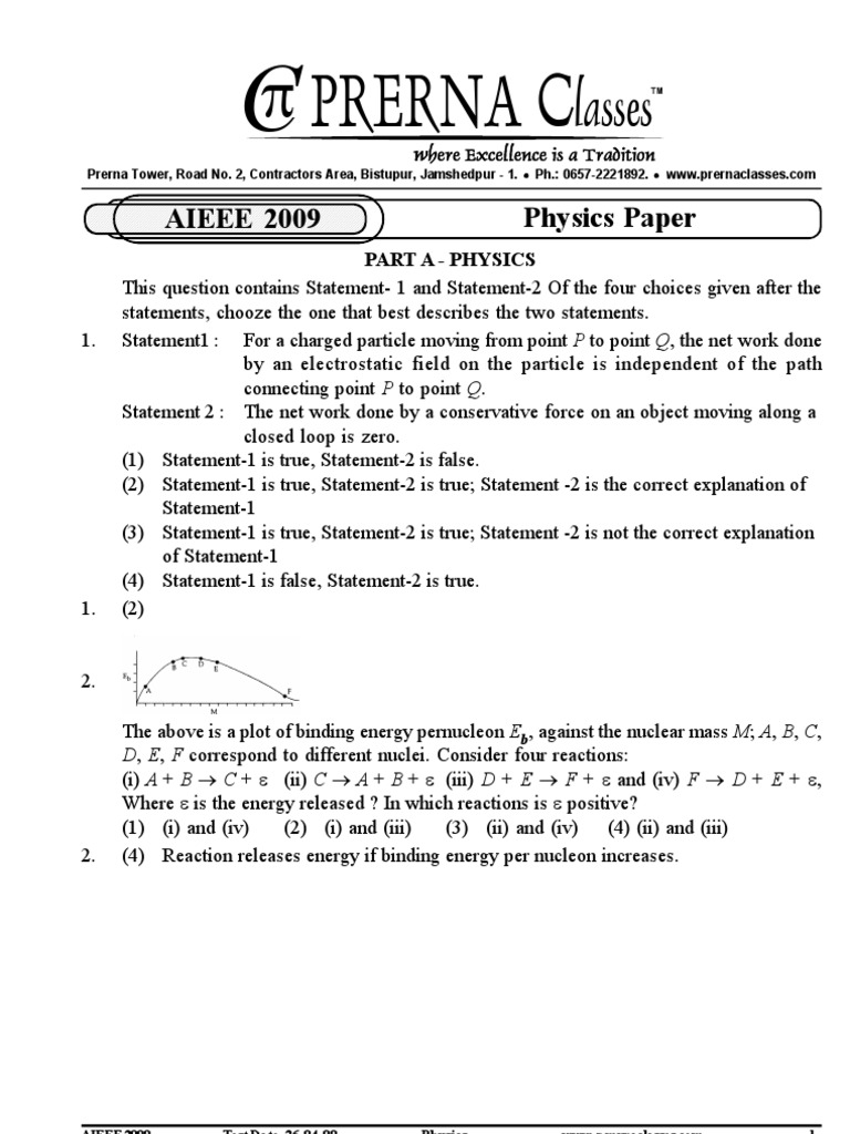 Prerna Classes-AIEEE 2009 Physics | PDF | Electronvolt | Rectifier