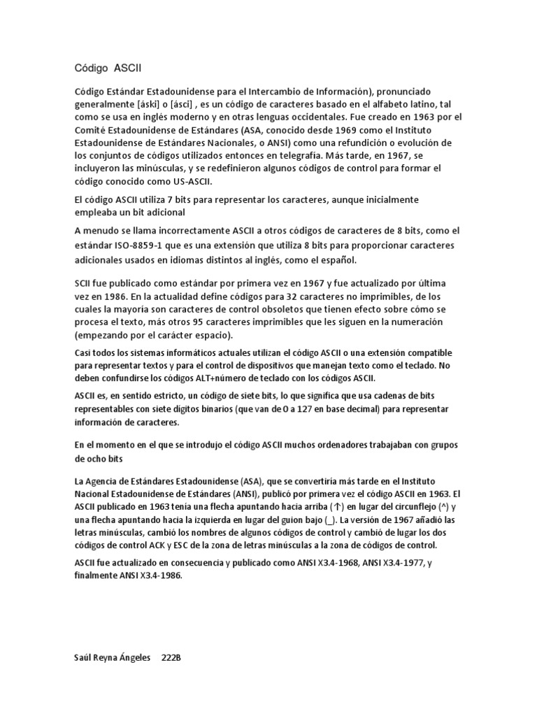 Código ASCII | PDF | Ascii | Codificaciones