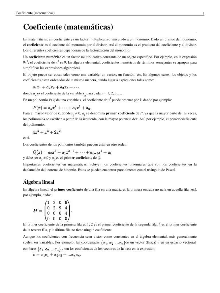 Coeficiente (matemáticas) | Análisis matemático | Álgebra