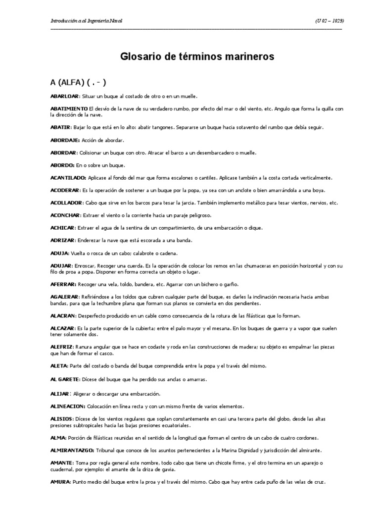 I Glosario de Términos Marineros PDF | PDF | Aparejo | Barcos