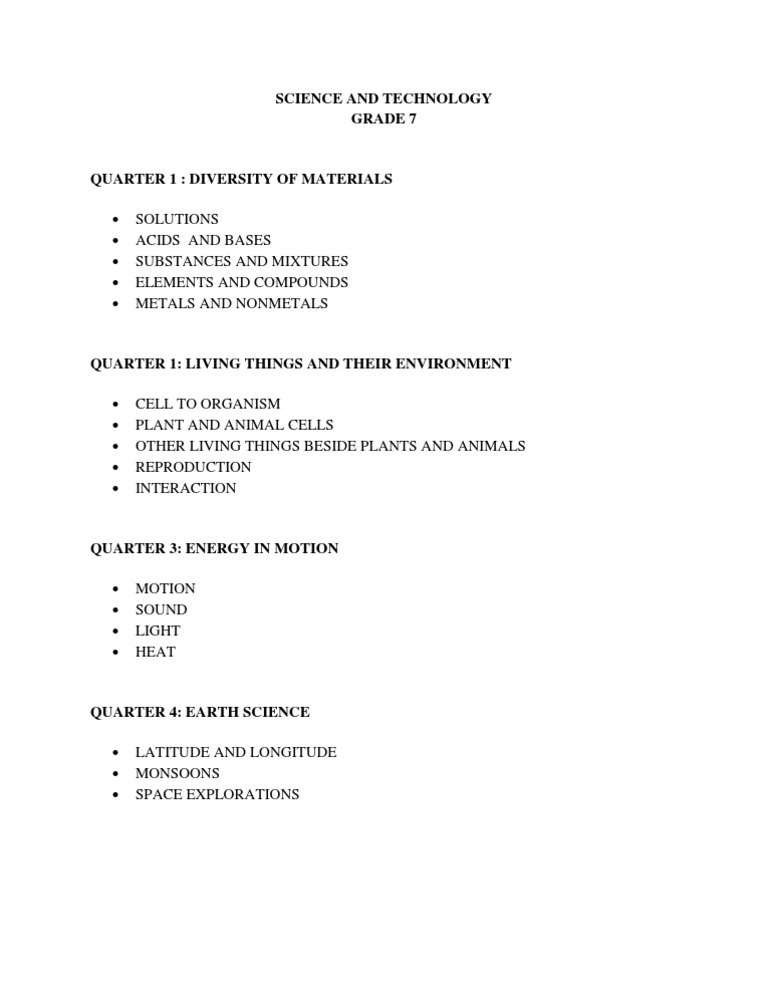 Science and Technology Grade 7 Content | PDF | Life | Organisms