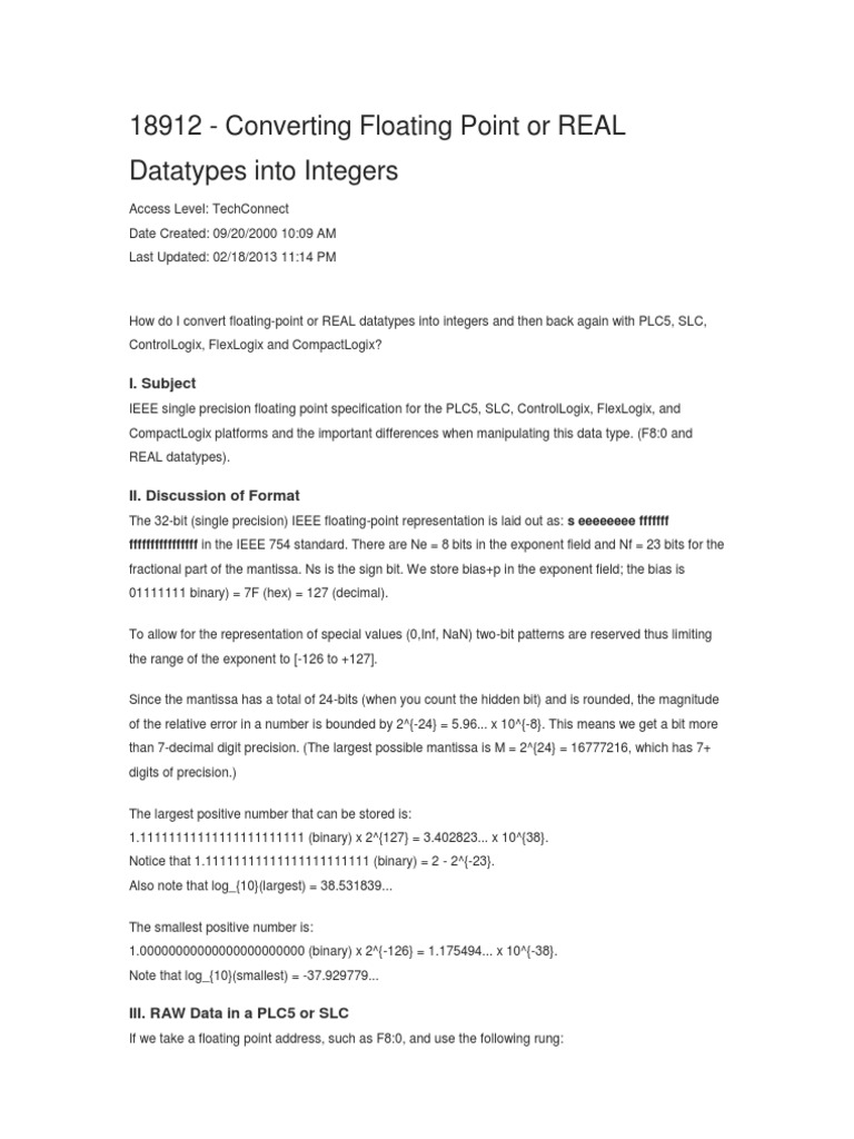 Converting Floating Point Or Real Datatypes Into Integers Pdf Mathematical Notation