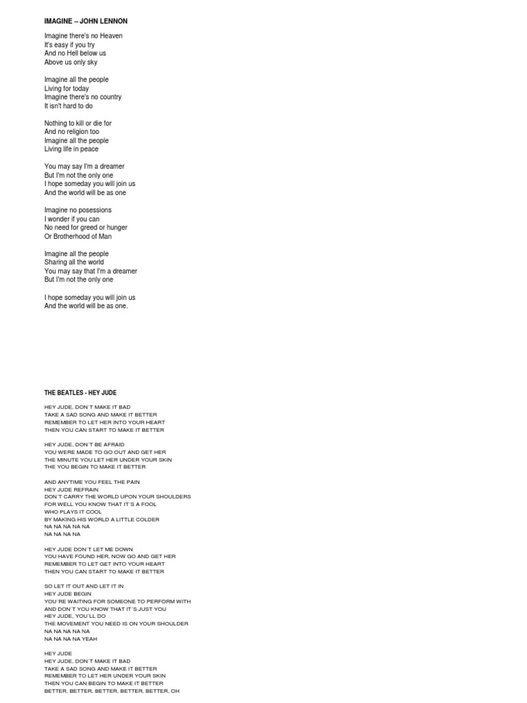 Imagine - John Lennon | Download Free PDF | Heaven | The Beatles