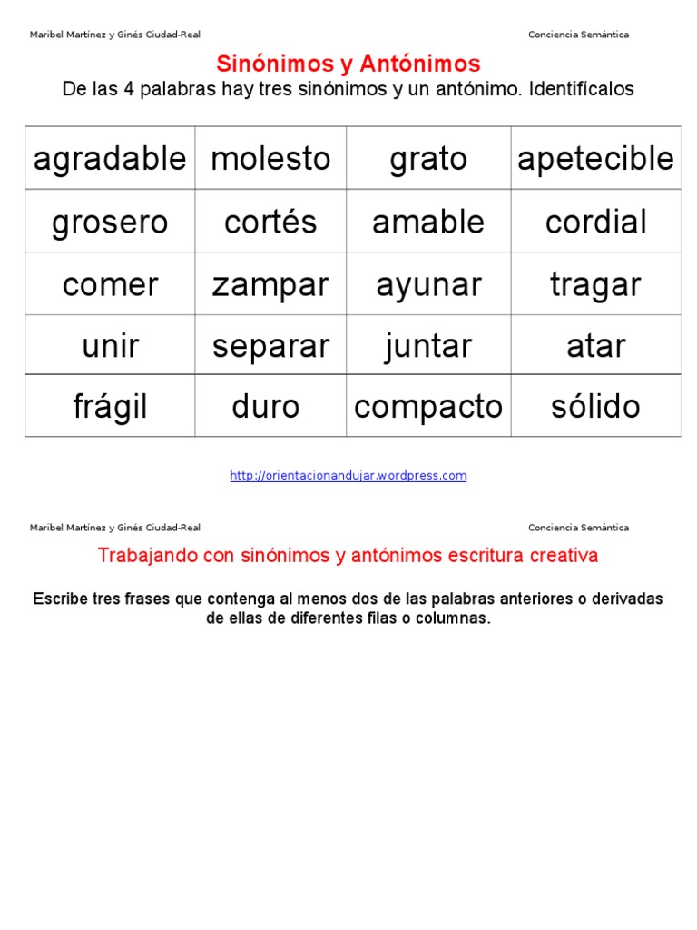 Bingo de SINÓNIMOS Y ANTÓNIMOS - redeneonatal.com.br