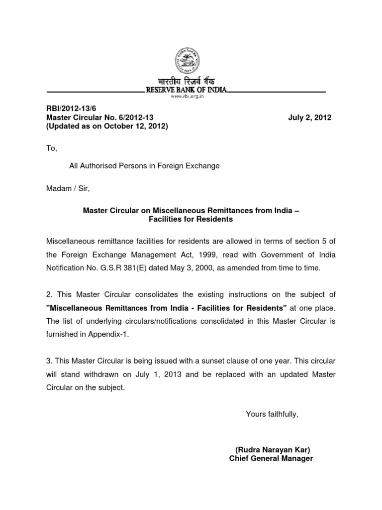 RBI Circular Foreign Exchange | PDF | Loans | Debits And Credits