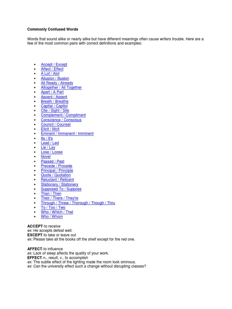 Commonly Confused Words | PDF