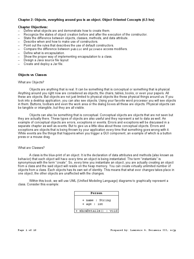 Chapter 2: Objects, Everything Around You Is An Object. Object Oriented Concepts (4.5 HRS ...