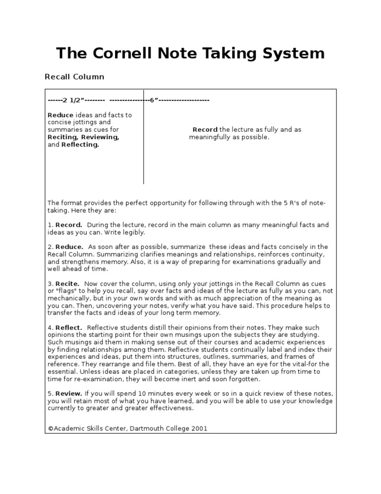 Cornell Note Taking | PDF | Career & Growth