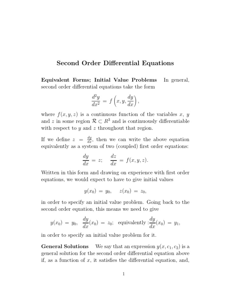 Solving Second Order Differential Equations Methods For Homogeneous Linear Equations With