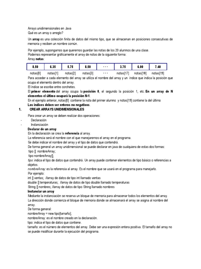 Arrays Unidimensionales en Java | PDF | Estructura de datos de matriz | Java (lenguaje de ...