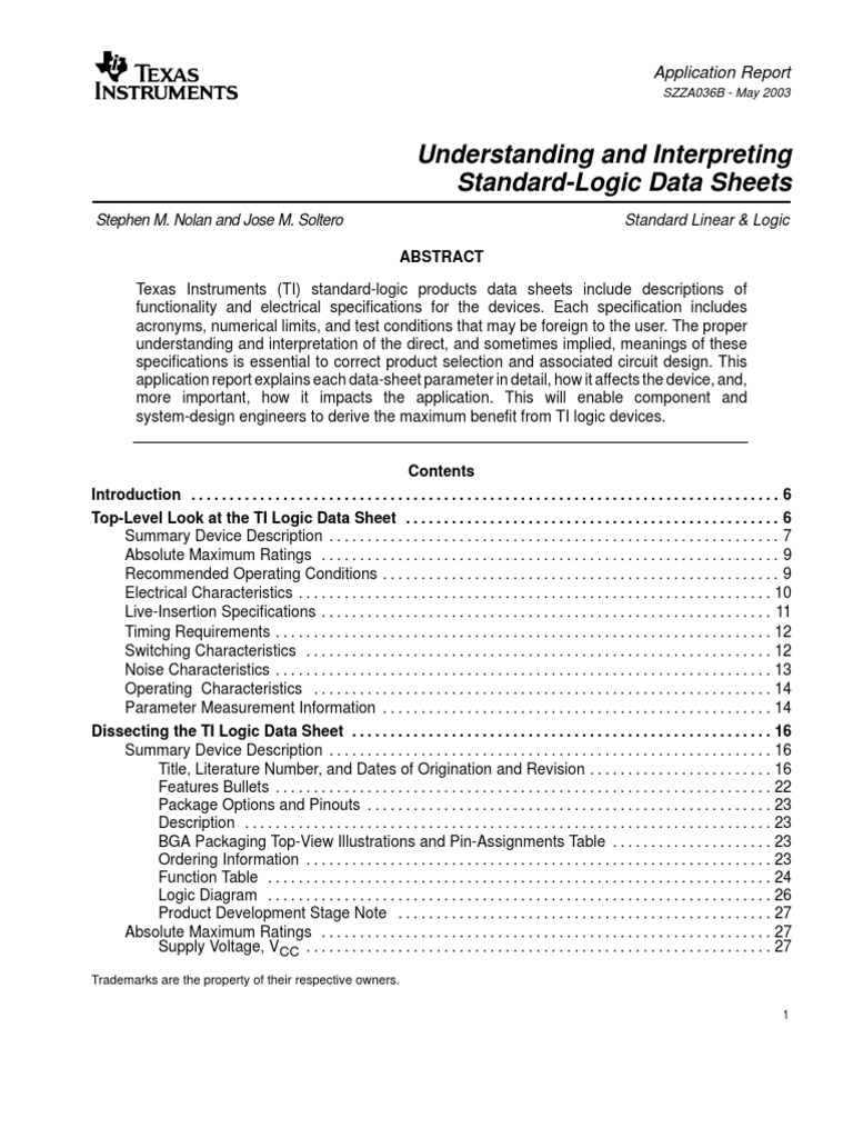Understanding and Interpreting Standard-Logic Data Sheets | PDF