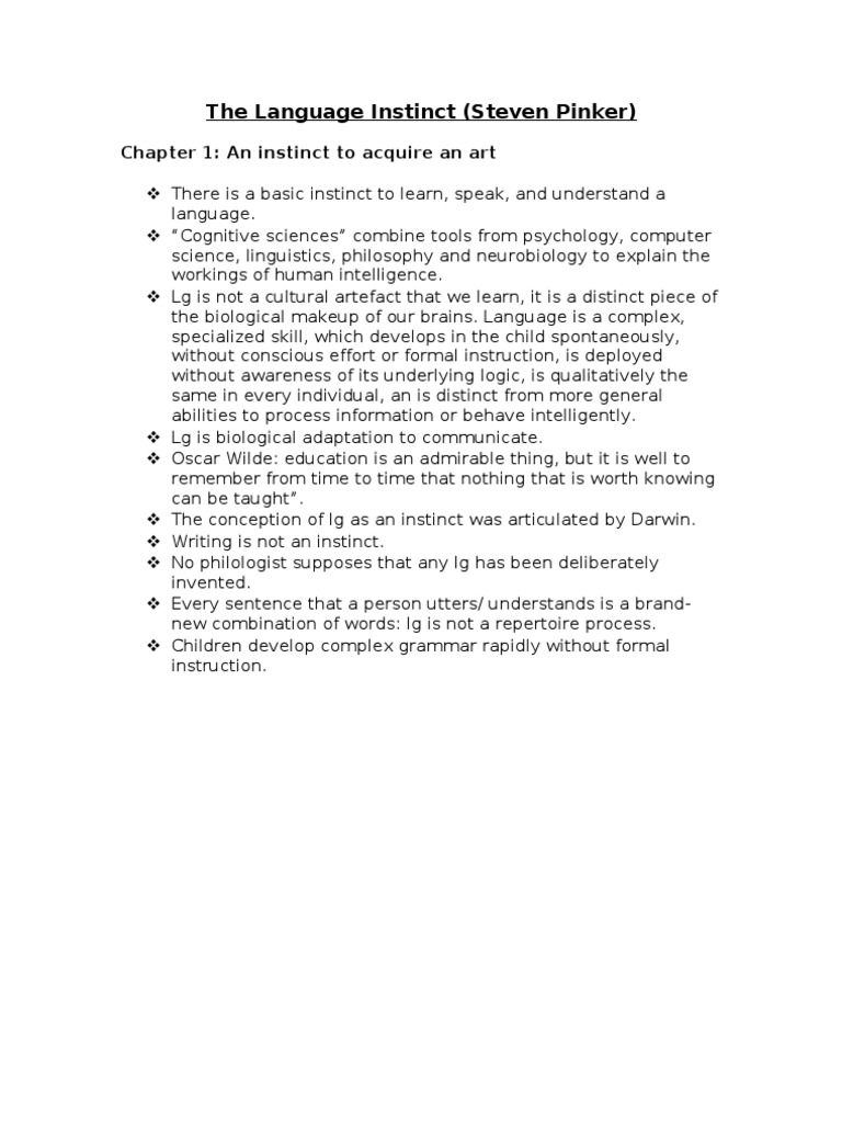 The Language Instinct (Steven Pinker) : Chapter 1: An Instinct To ...