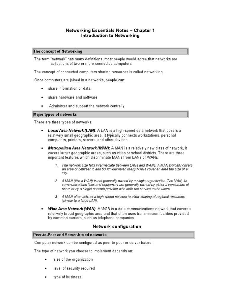 Networking Essentials Notes Chapter1 | PDF | Network Topology | Server ...