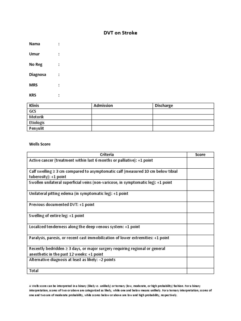 Wells Score Criteria for DVT Interpretation | PDF | Teaching Methods ...