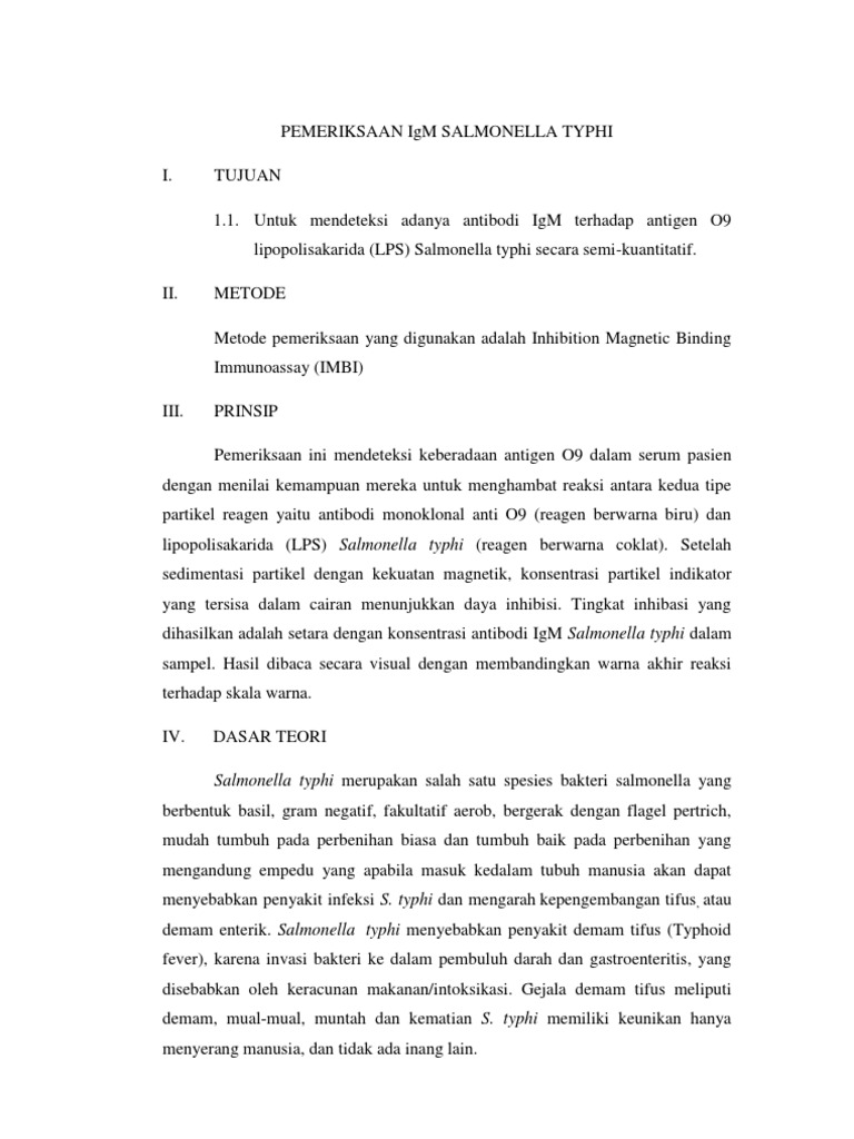 Pemeriksaan Igm Salmonella Typhi | PDF | Sains & Matematika
