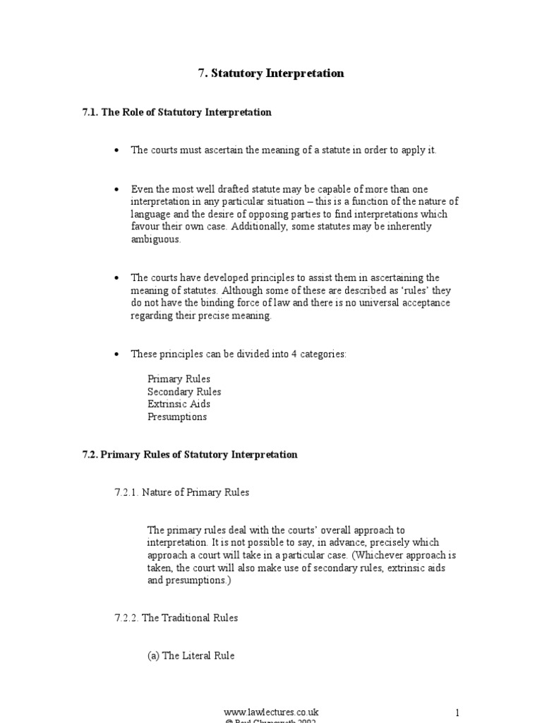 Statutory Interpretation (Study Paper) | PDF | Plain Meaning Rule ...