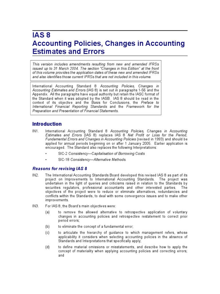 Ias 8 Accounting Policies, Changes in Accounting Estimates and Errors ...