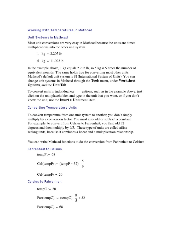Calculating Temperatures in Mathcad | PDF | Fahrenheit | Celsius
