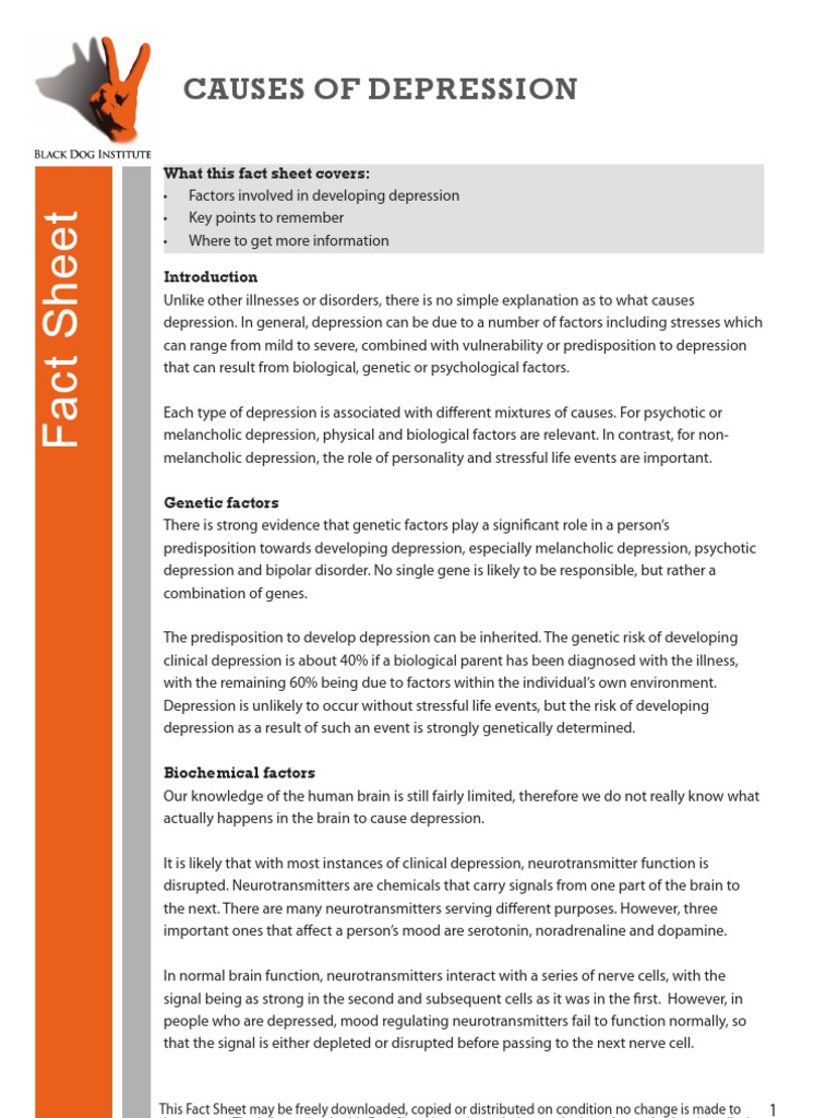 Causes of Depression Fact Sheet | PDF | Major Depressive Disorder ...