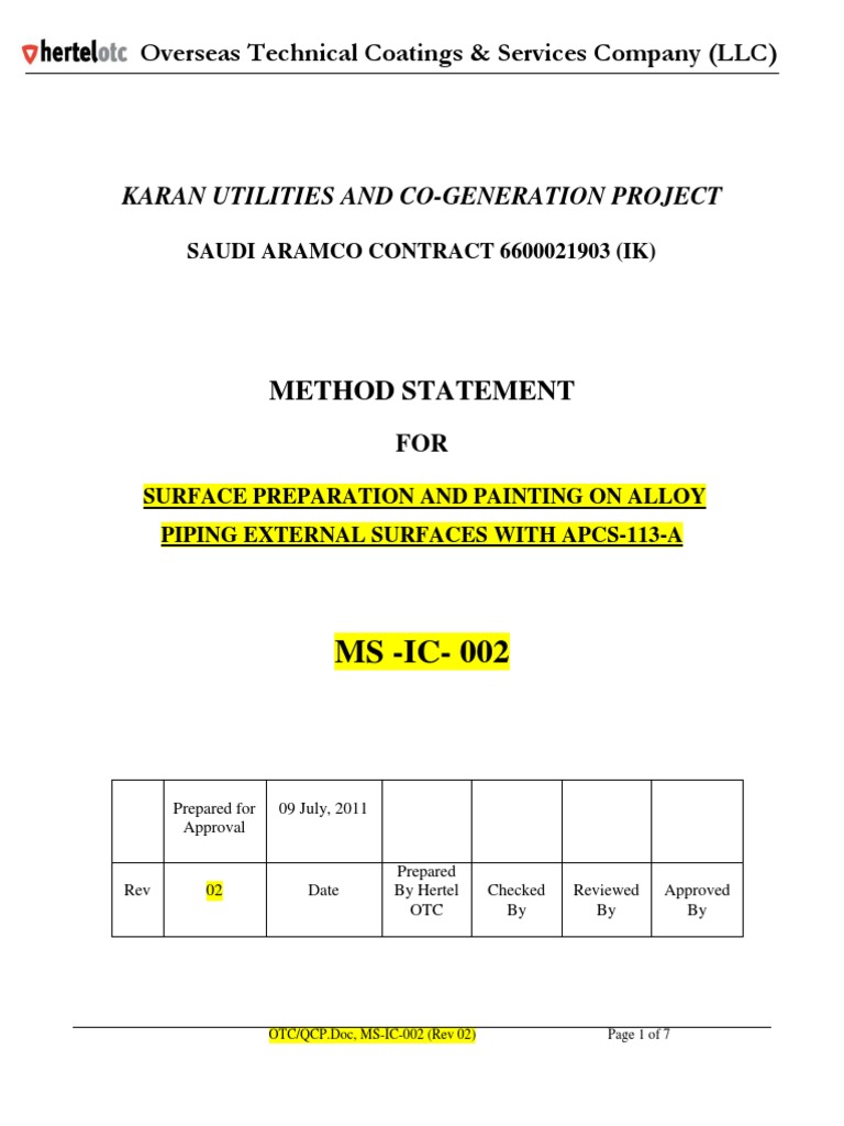 Method Statement for APCS-113A for Alloy Steel - ---Otc - Fbe-002 ...
