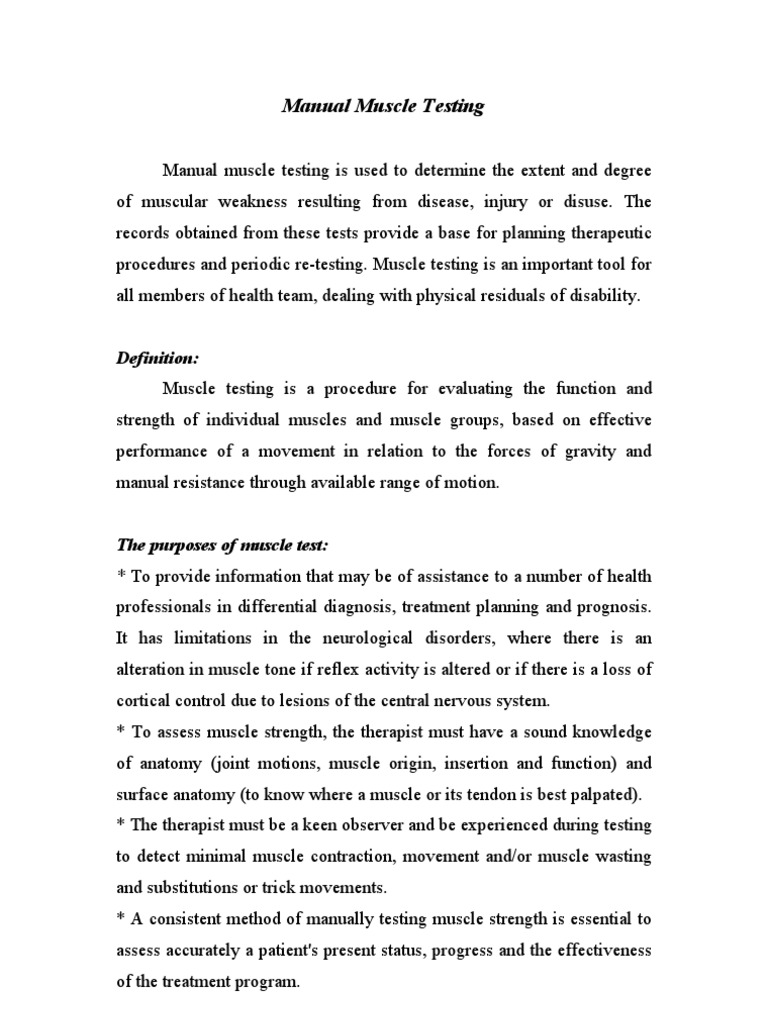 Manual Muscle Testing: Definition | PDF | Anatomical Terms Of Motion ...