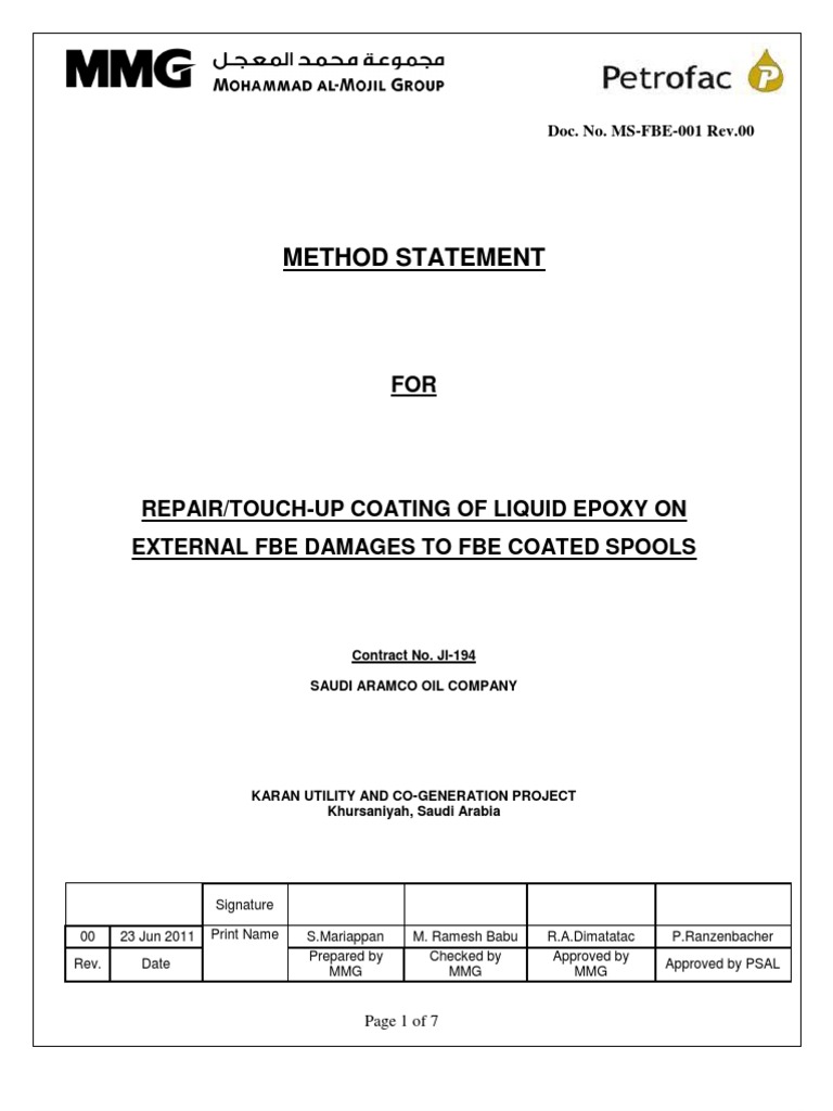 Method Statement For APCS-113A (1) 22-6-2011 | Download Free PDF | Paint | Specification ...