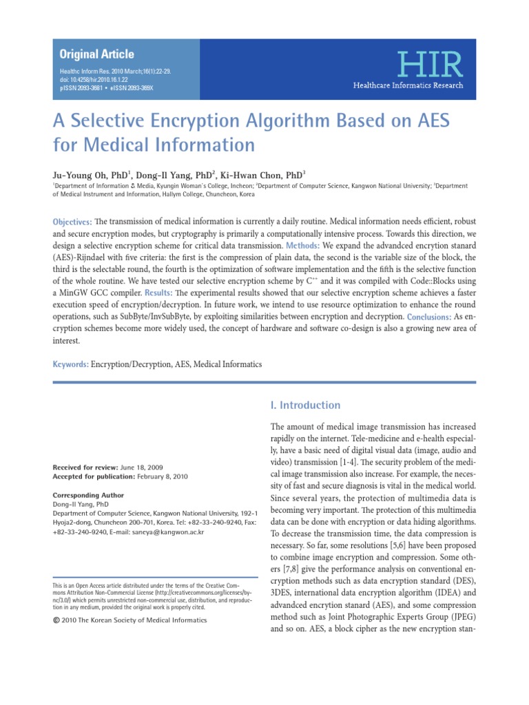 A Selective Encryption Algorithm Based On AES For Medical Information ...