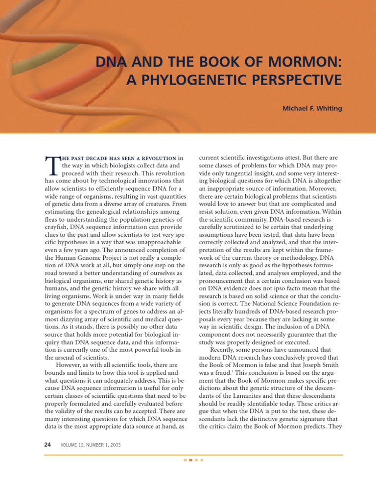 DNA AND THE BOOK OF MORMON: A SCIENTIFIC PERSPECTIVE | PDF | Genetics ...
