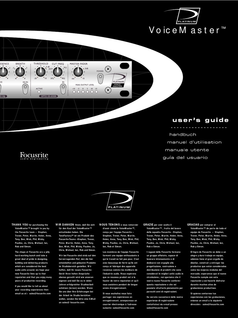 Voice Master User Guide 1 | Audio Engineering | Sound Production