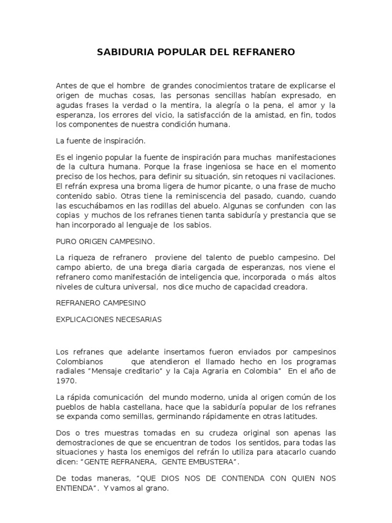 Sabiduria Popular Del Refranero La Conducta Humana | PDF | Proverbio ...