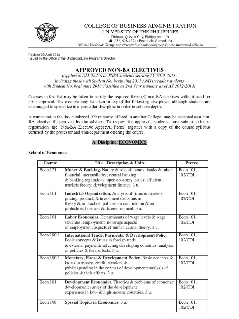 Approved Non-BA Electives for BSBA | PDF | Social Science | Psychology