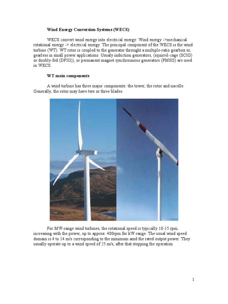 Wind Energy Conversion Systems Wind Power Turbine