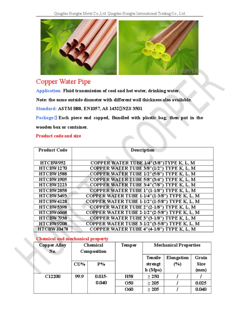 Copper Water Pipe Types K, L, M | PDF