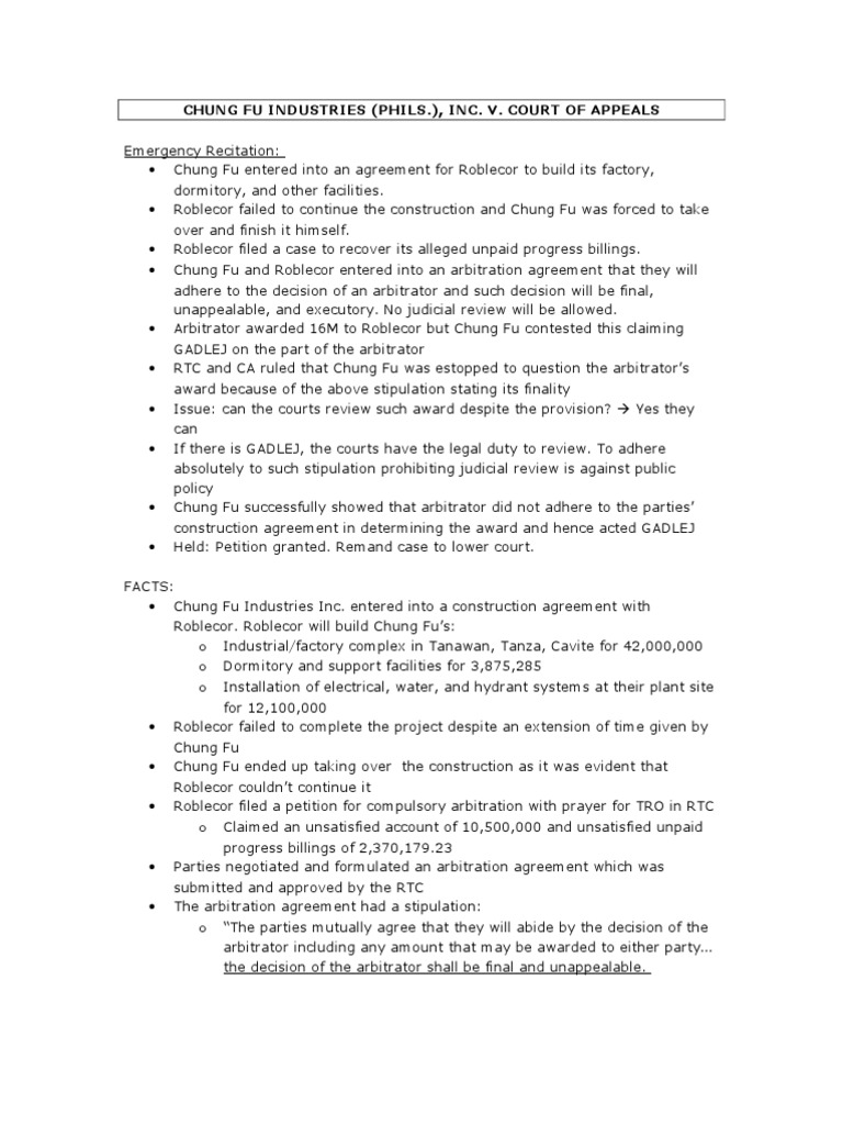 CivPro Digest | PDF | Arbitration | Arbitral Tribunal