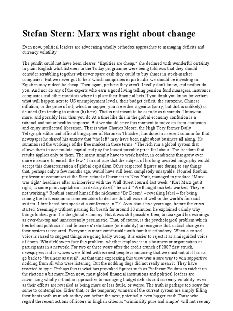 Economy (Marx Was Right) | PDF | Capitalism | Karl Marx