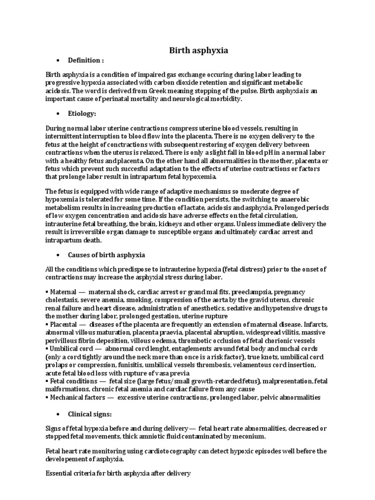 Birth Asphyxia: Definition | PDF | Fetus | Hypoxia (Medical)