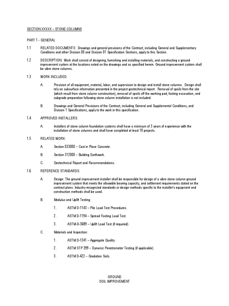 Section XXXXX - Stone Columns | PDF | Geotechnical Engineering | Specification (Technical Standard)