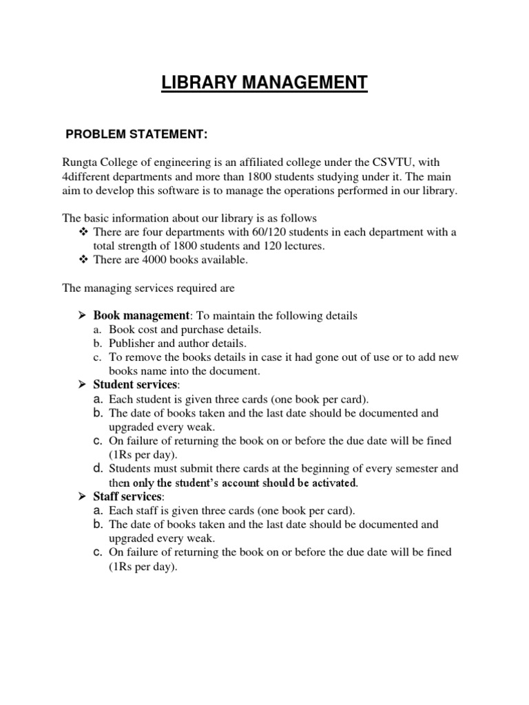 Library Management: Problem Statement | PDF