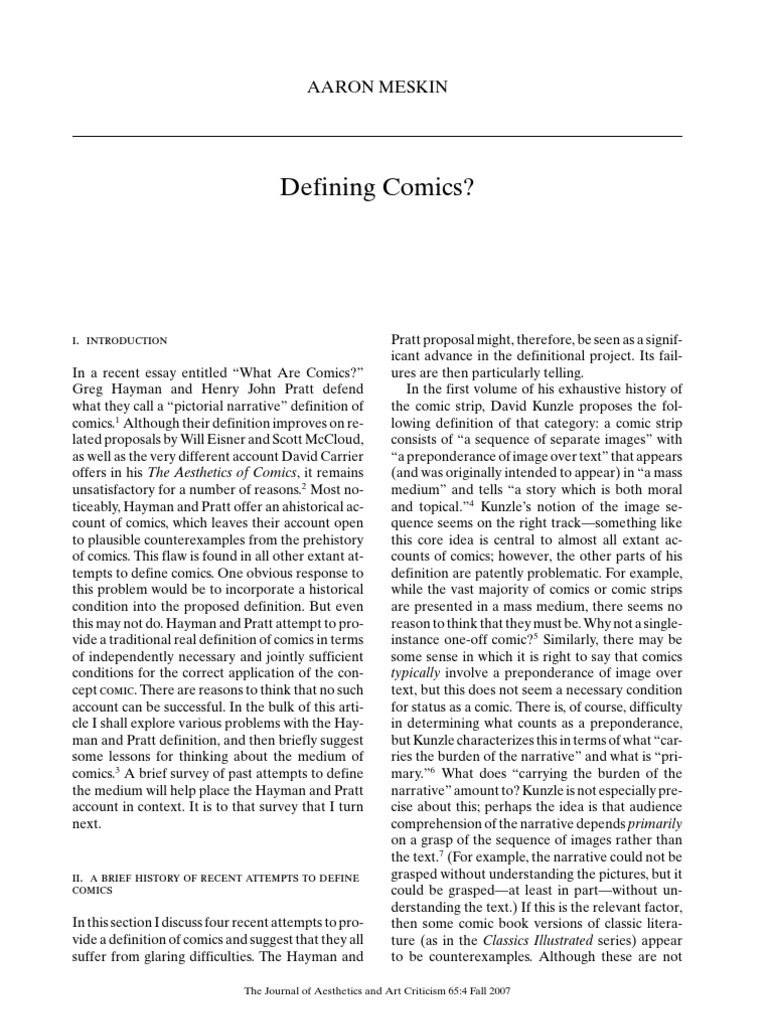 Aaron Meskin Defining Comics | PDF | Comics | Comic Book