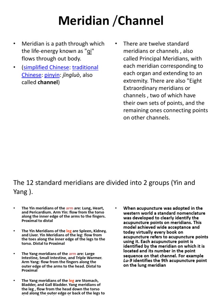 Meridian Channels Guide | PDF | Meridian (Chinese Medicine) | Human Anatomy
