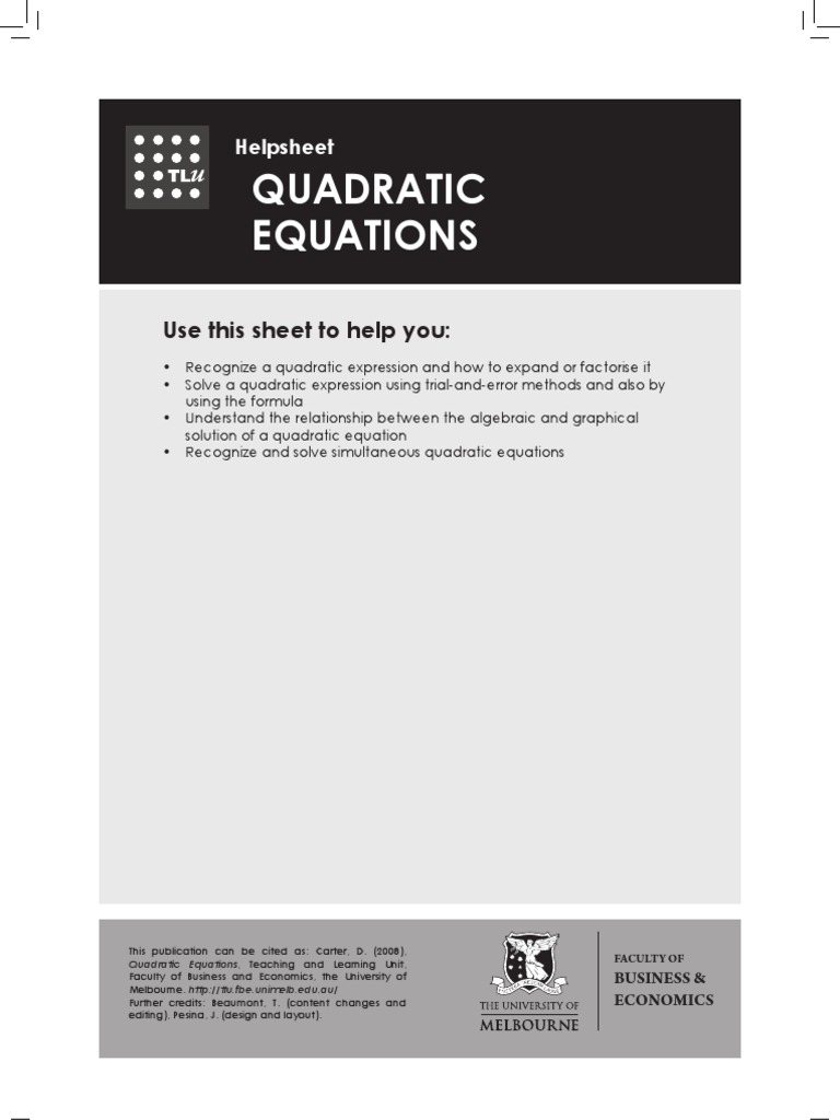Quadratic Equations: Use This Sheet To Help You | PDF | Quadratic ...