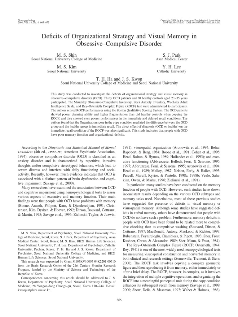 Organization | PDF | Obsessive–Compulsive Disorder | Memory