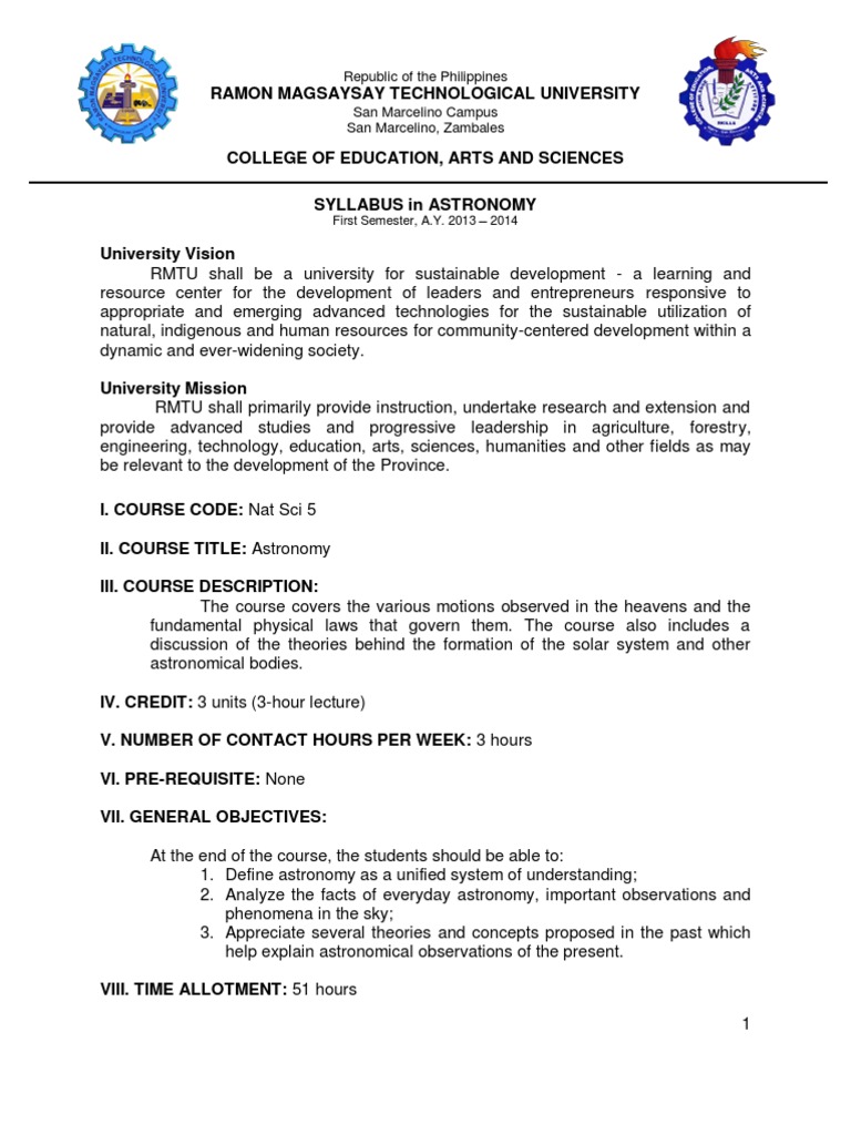 Course Outline (Astronomy) | Astronomy | Science