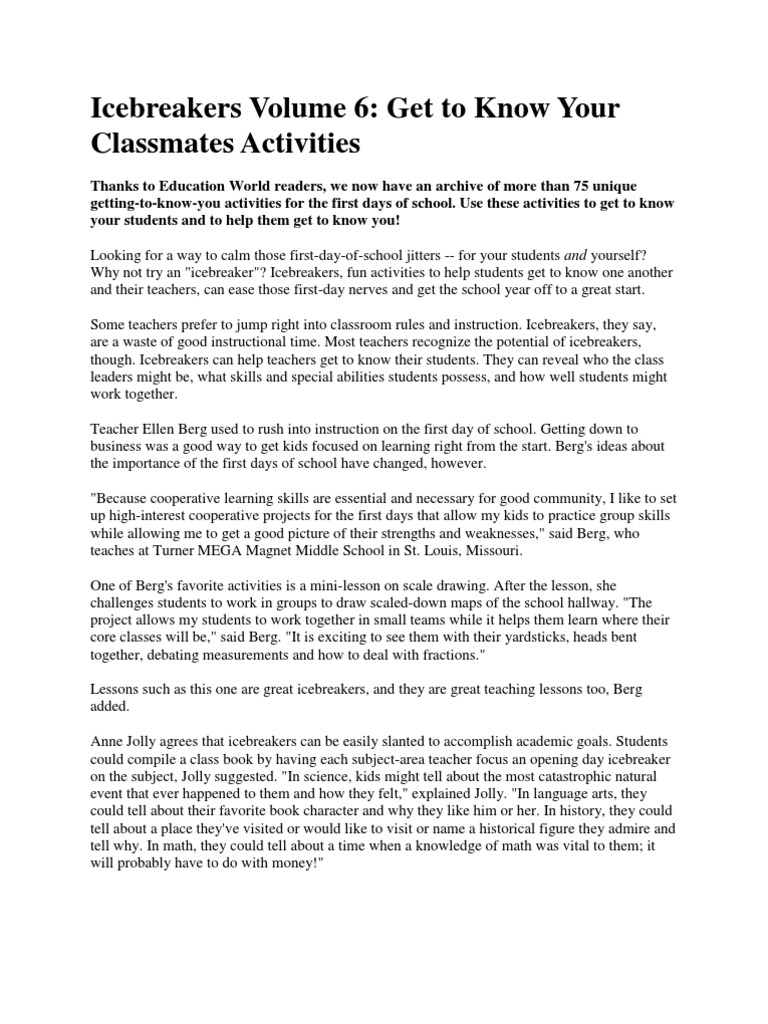 Icebreakers Volume - 01 PDF | PDF | Classroom | Teachers