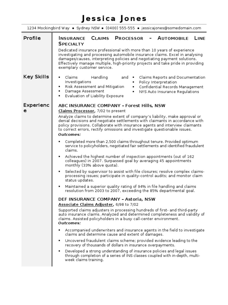 8.insurance Claims Processor CV Template | Download Free PDF | Vehicle ...