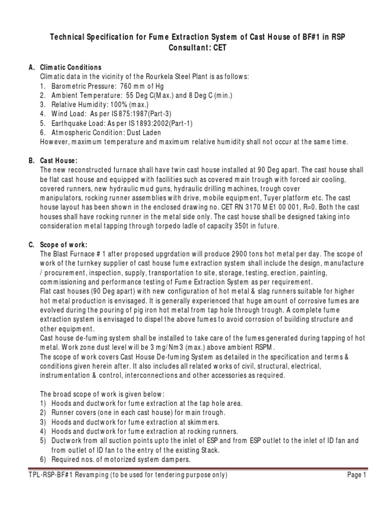 CH Fume Extraction System RSP BF#1 | PDF | Duct (Flow) | Mechanical Fan