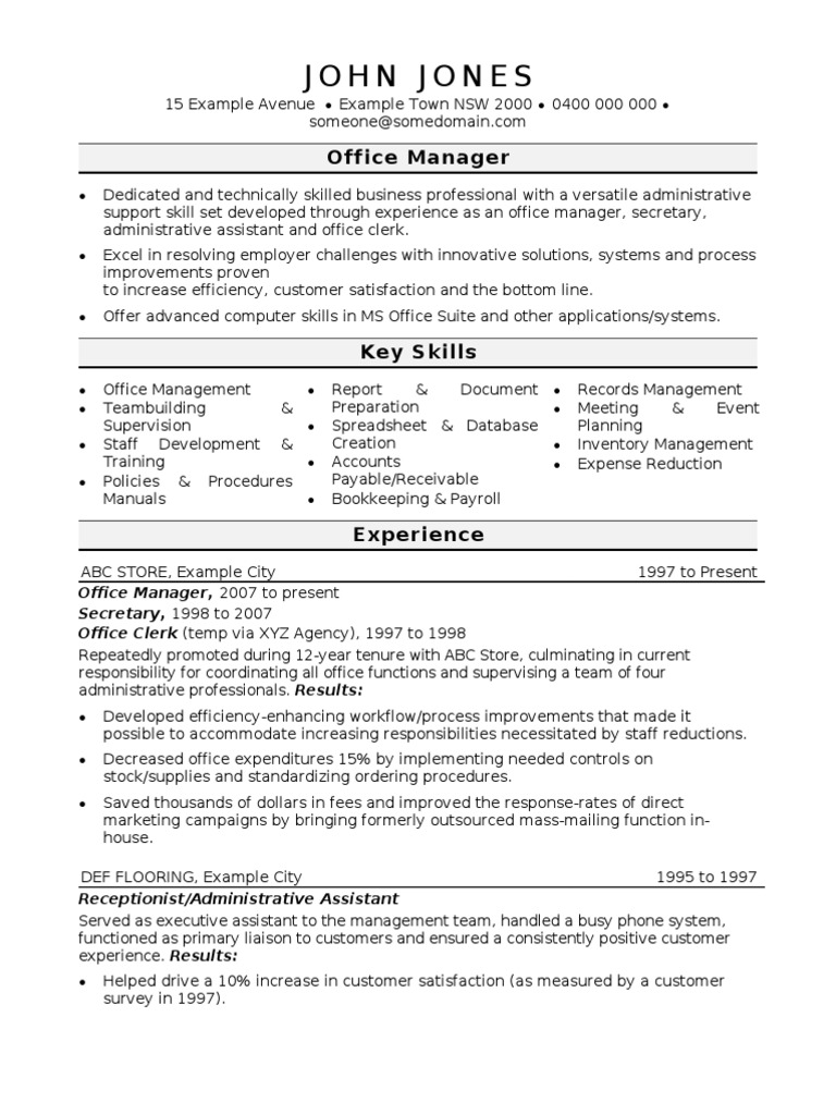 5.office Manager CV Template | PDF | Secretary | Outsourcing