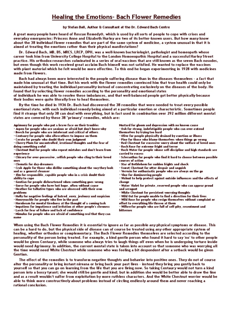 Bach Questionnaire | PDF | Homeopathy | Bach Flower Remedies